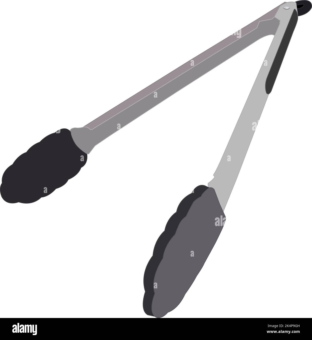 Black kitchen tongs, illustration, vector on a white background Stock ...