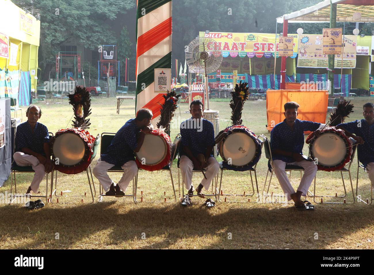 October 2, 2022, New Delhi, Delhi, India: Traditional drummers take a ...