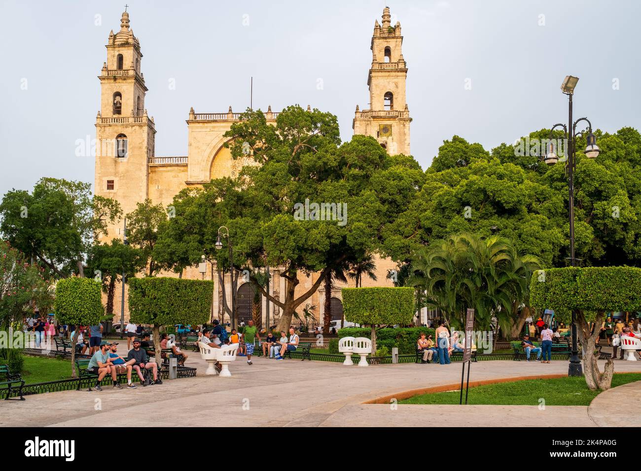 Plaza Grande, the main square of the city and the Cathedral of Merida ...
