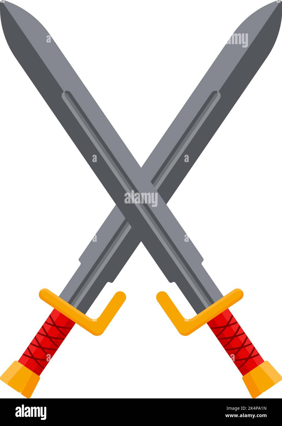 Red handle swords, illustration, vector on a white background Stock ...