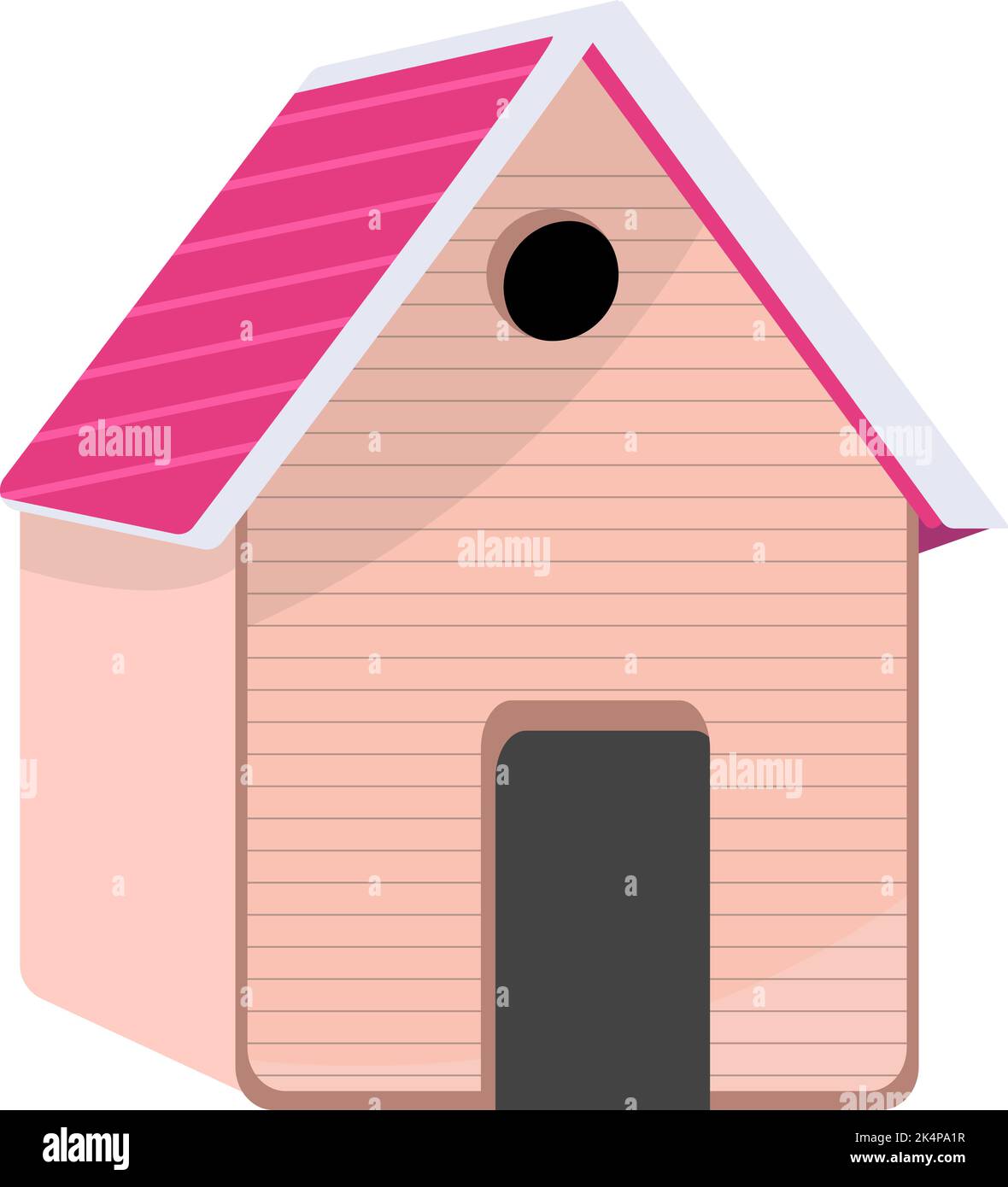 Dog house with pink roof, illustration, vector on a white background ...