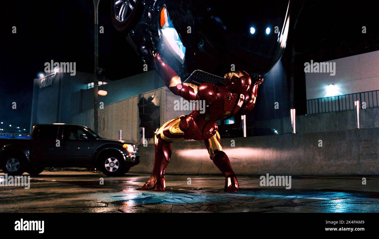 IRON MAN LIFTS CAR, IRON MAN, 2008 Stock Photo - Alamy