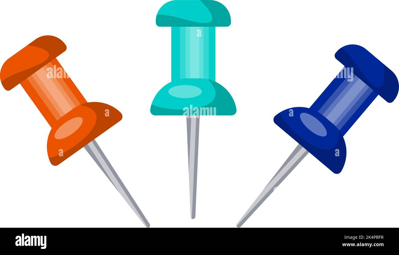 Three colorful pins, illustration, vector on a white background Stock ...