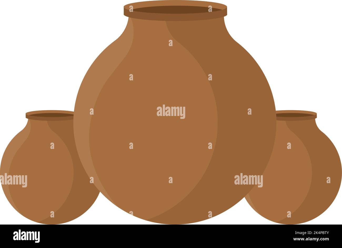 Three clay pots, illustration, vector on a white background Stock ...