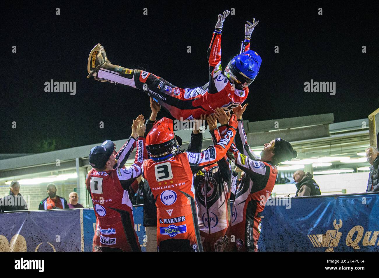 Robert Lambert is given the bumps by his team mates after his 15 point ...