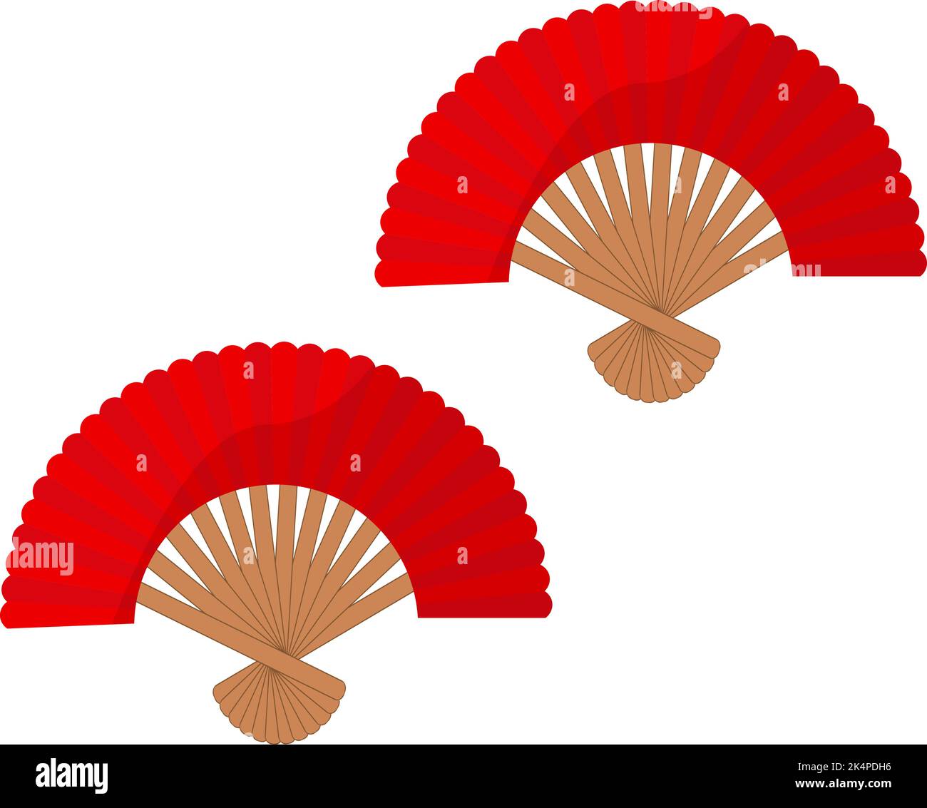 Two red hand fans, illustration, vector on a white background Stock ...