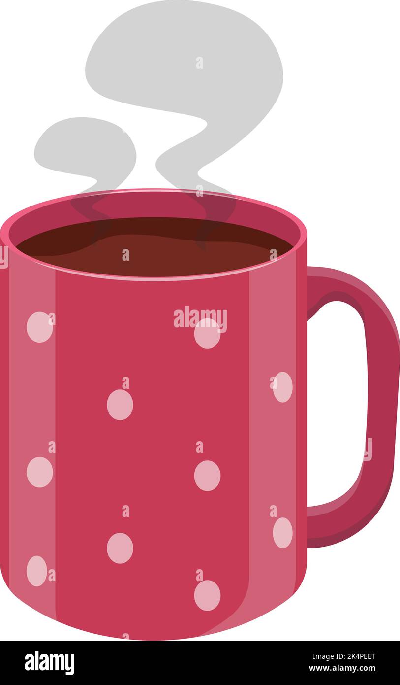 Pink coffee mug with dots, illustration, vector on a white background ...