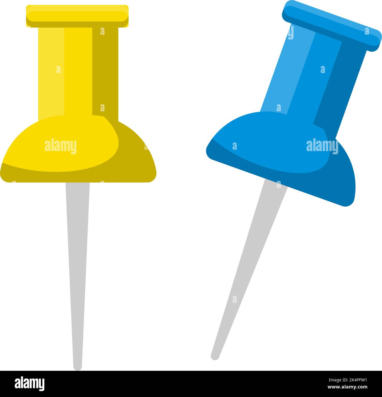 Blue and yellow pin, illustration, vector on a white background Stock ...