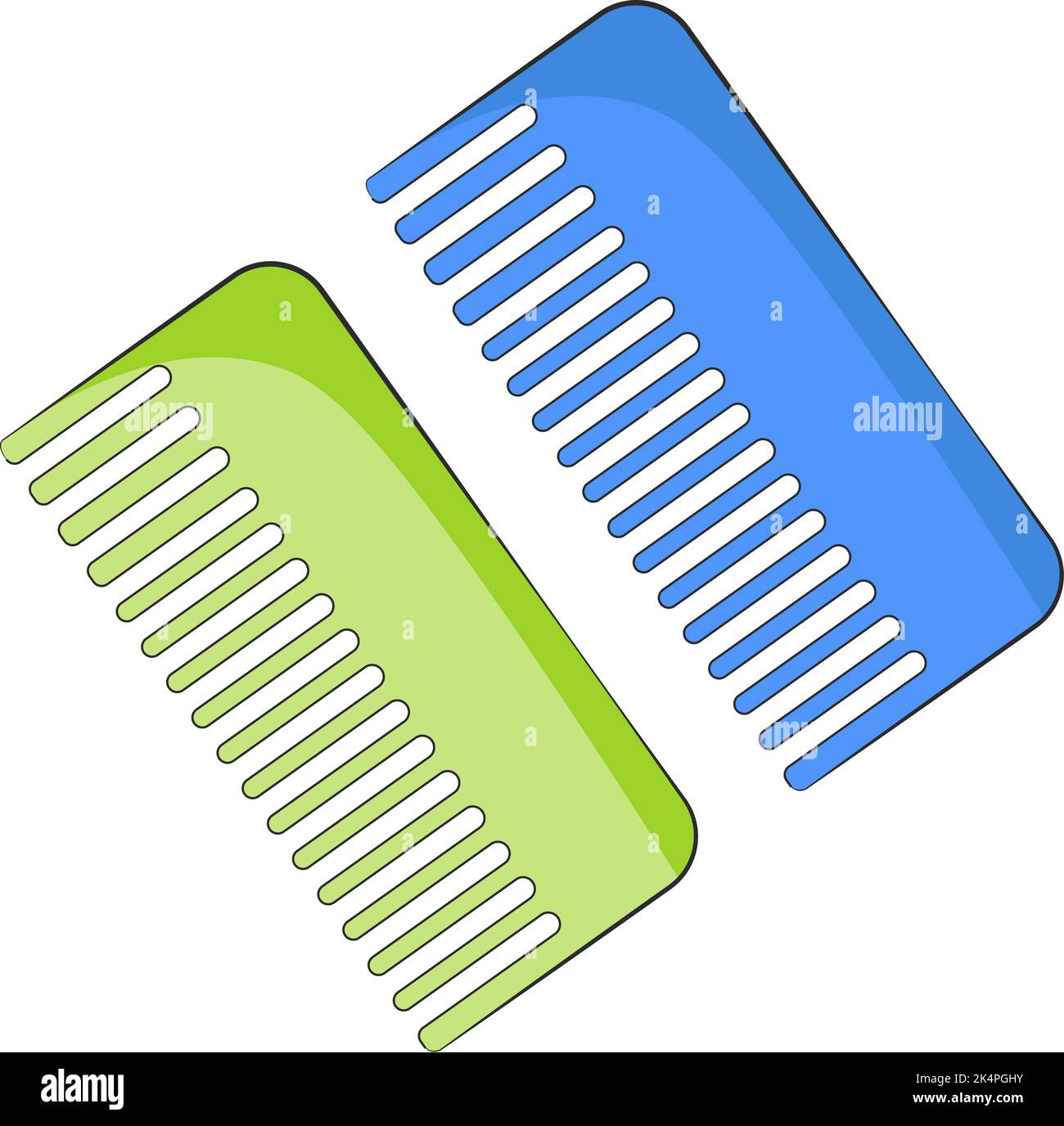 Green and blue hair combs, illustration, vector on a white background ...