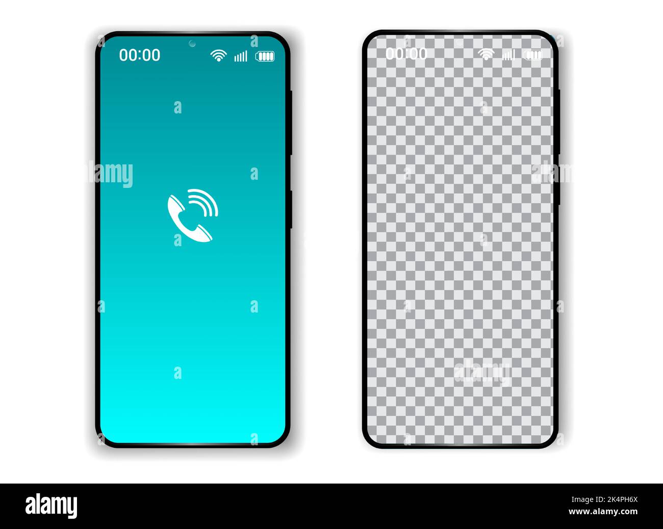 Smartphone set with copy space. Call symbol on mobile phone screen. 3d ...