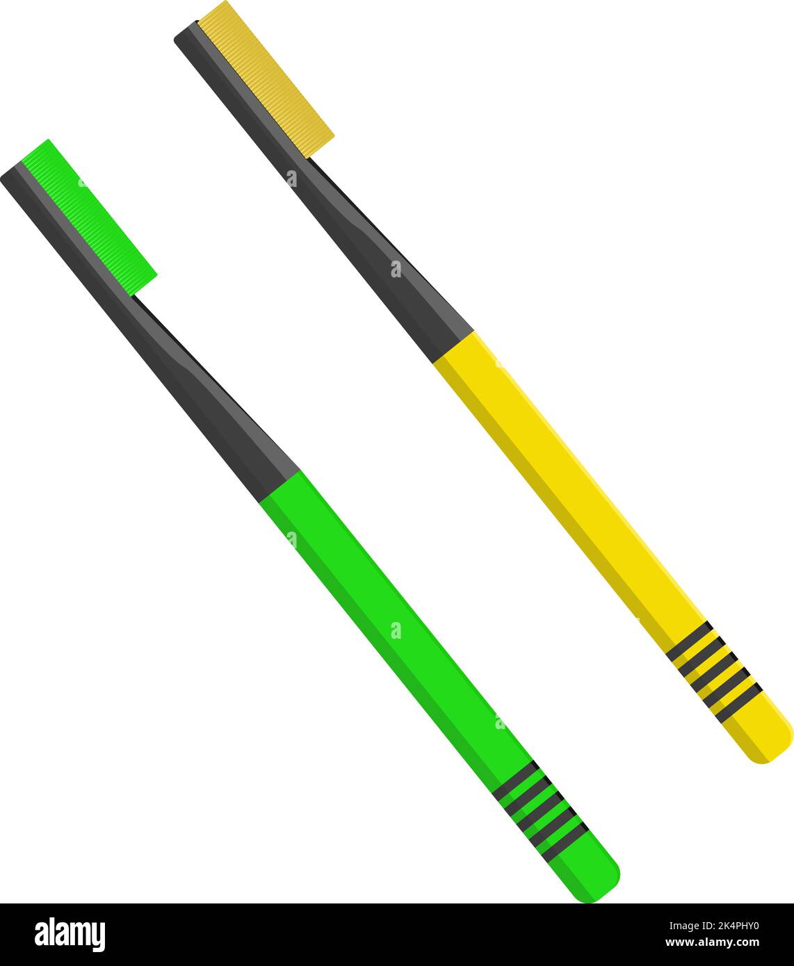 Yellow and green toothbrushes, illustration, vector on a white ...