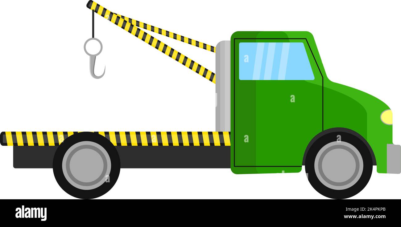 Green tow truck, illustration, vector on a white background Stock ...