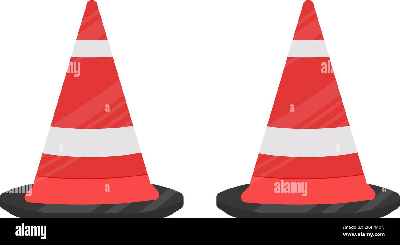 Red striped traffic cones, illustration, vector on a white background ...