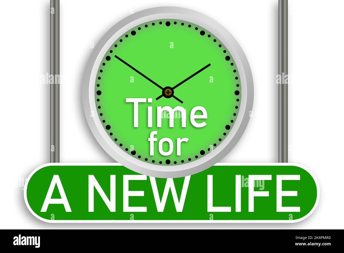 Time for a new life text message with clock and sign board, 3d ...