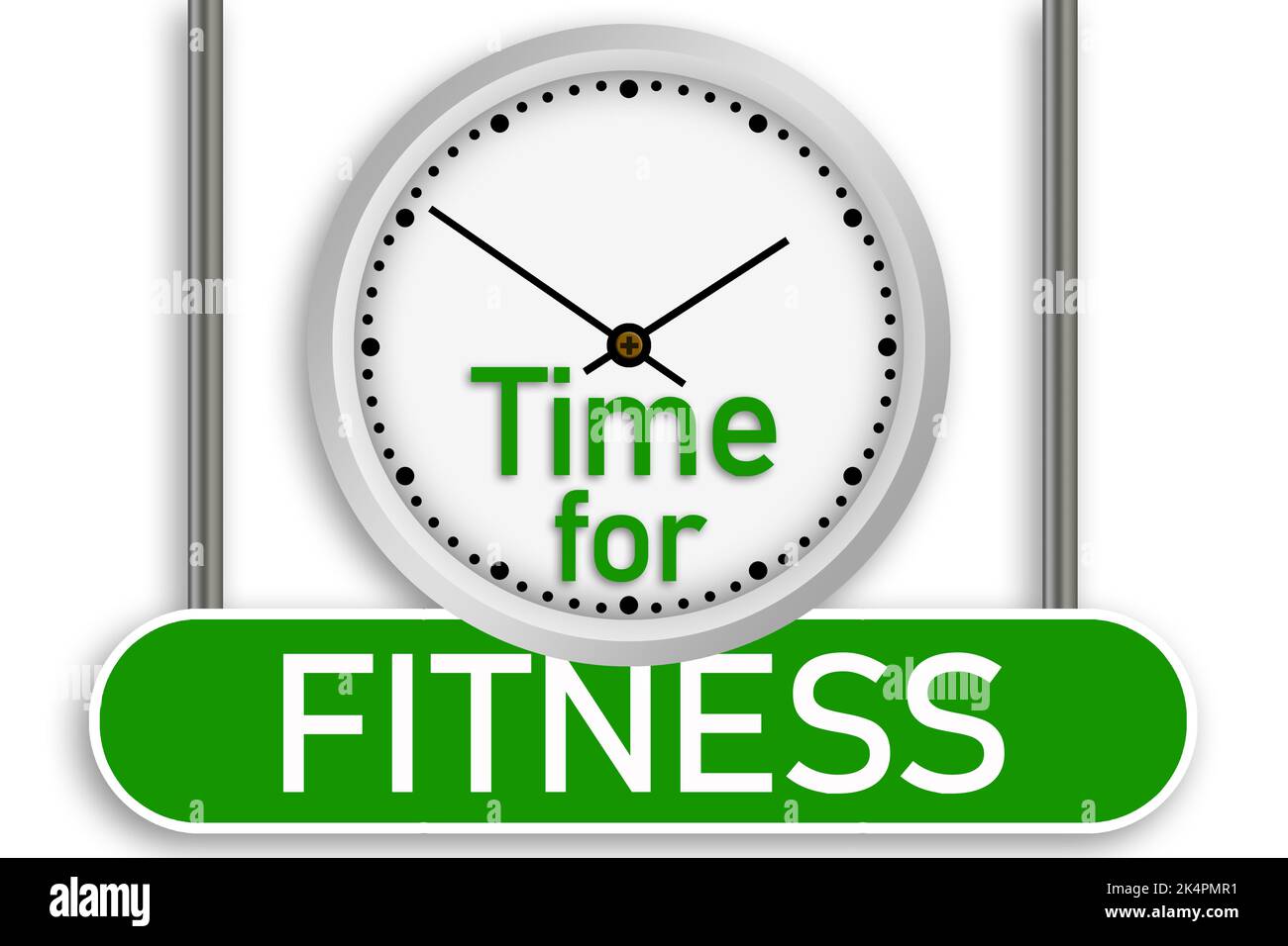 Time for fitness text message with clock and sign board, 3d rendering ...