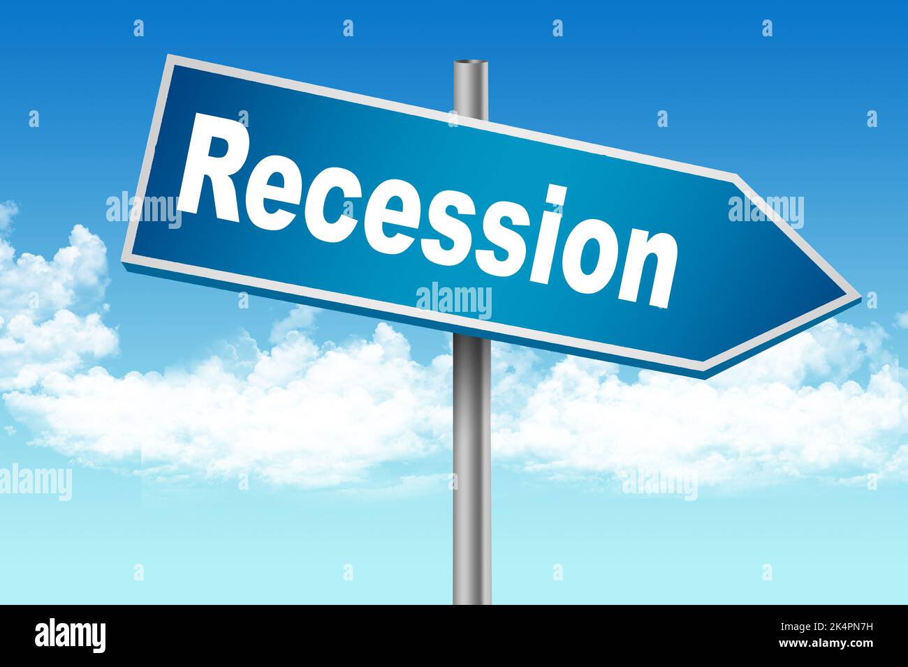 Blue road sign with recession word, 3d rendering Stock Photo - Alamy