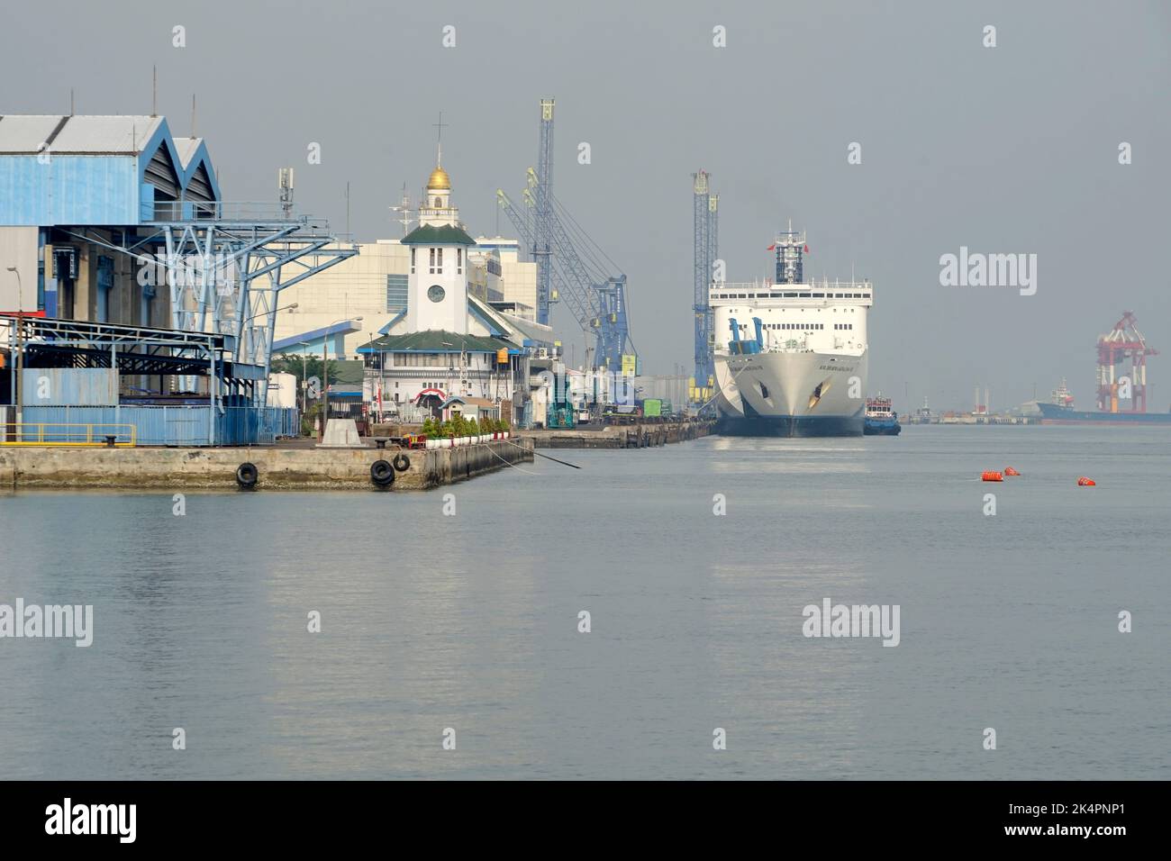 Surabaya, Indonesia - August 2022. Big commercial ship anchored at ...