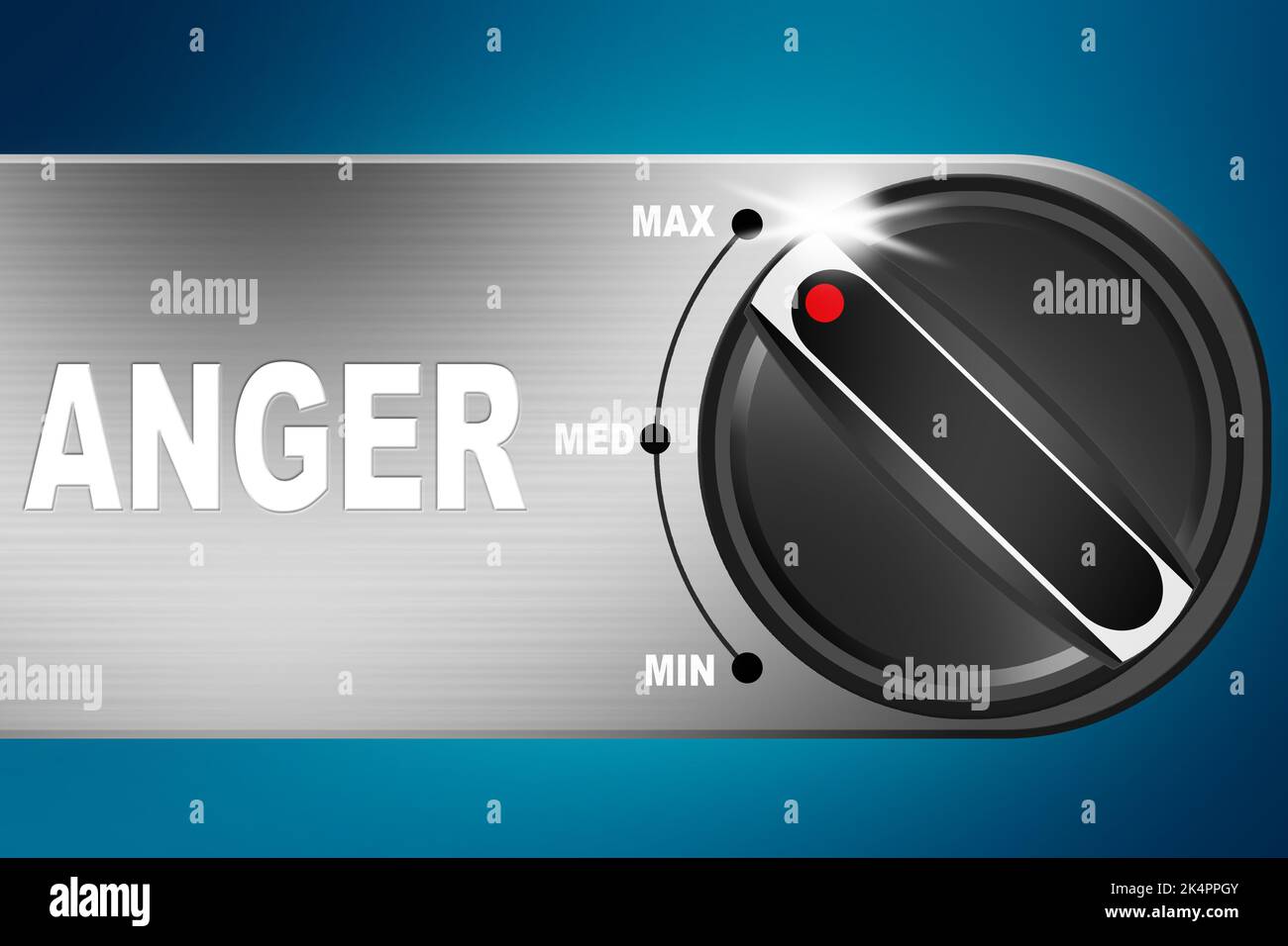 Maximum level of anger concept with knob, 3d rendering Stock Photo - Alamy