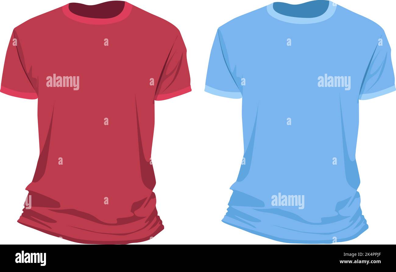 Red and blue tshirt, illustration, vector on a white background Stock ...