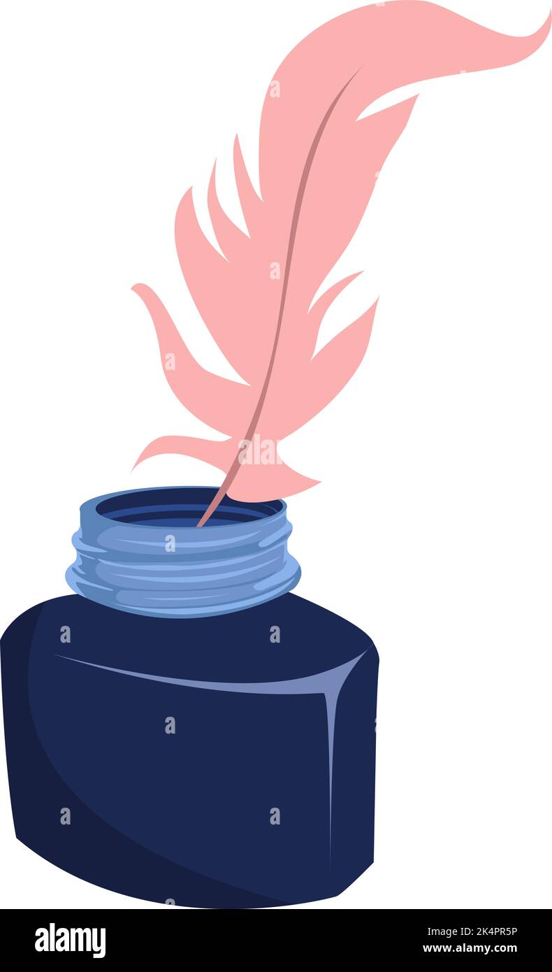 Blue ink and pink quil, illustration, vector on a white background ...