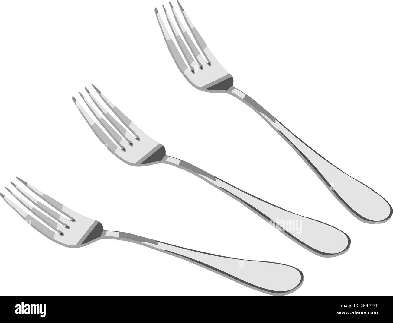 Three metal forks, illustration, vector on a white background Stock ...