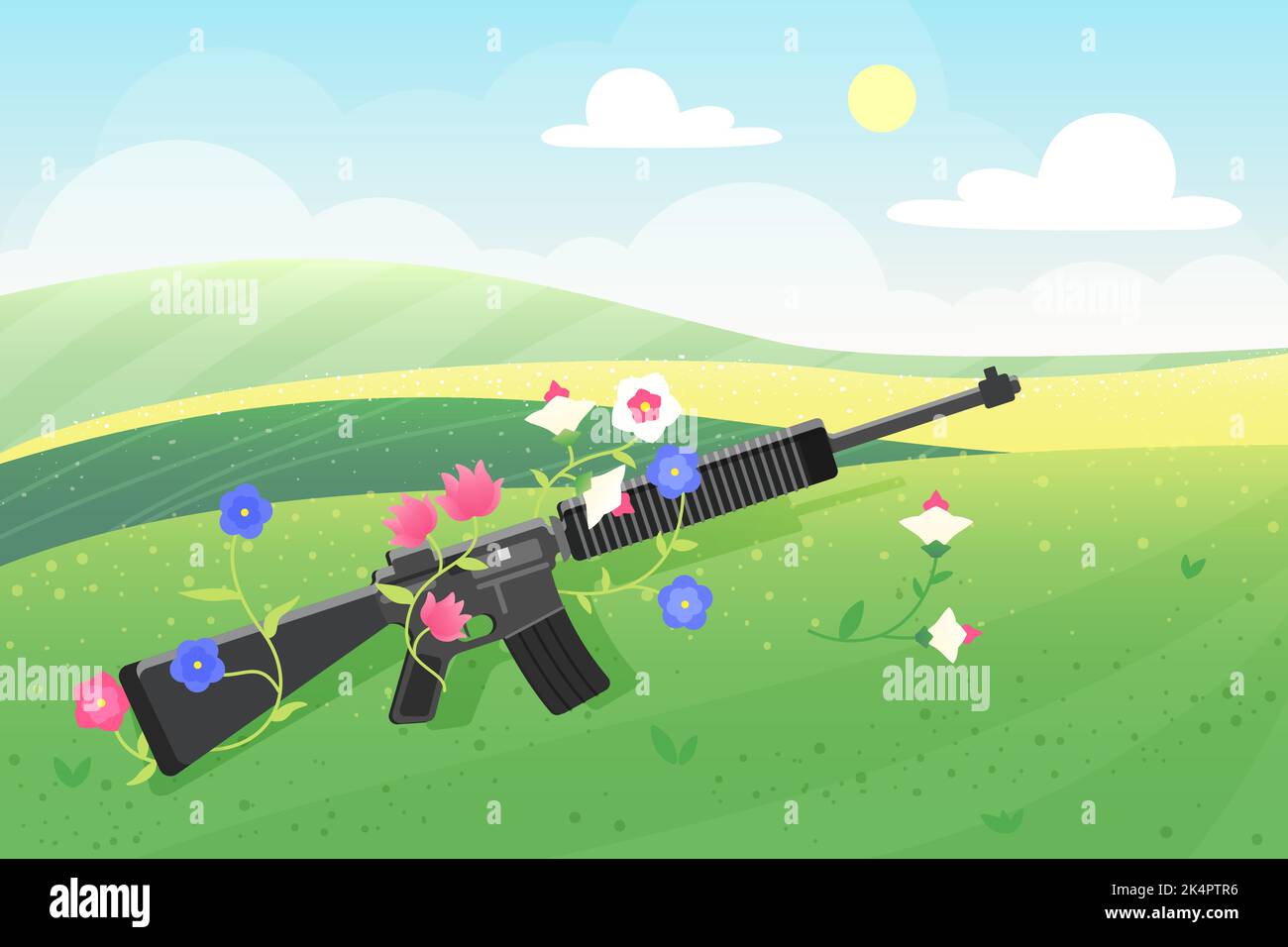 Gun Shooting Flowers Art