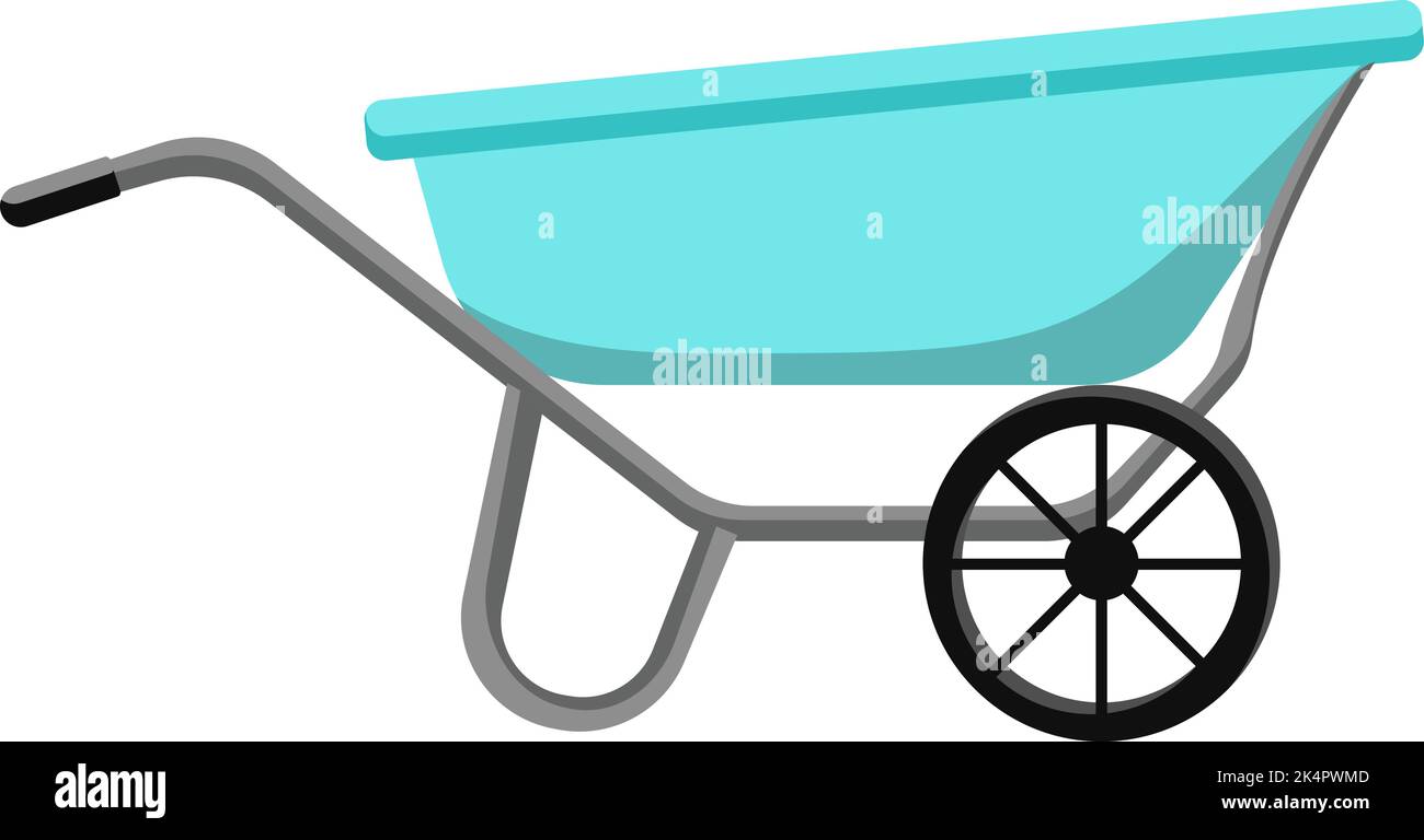 Blue wheel barrow, illustration, vector on a white background Stock ...