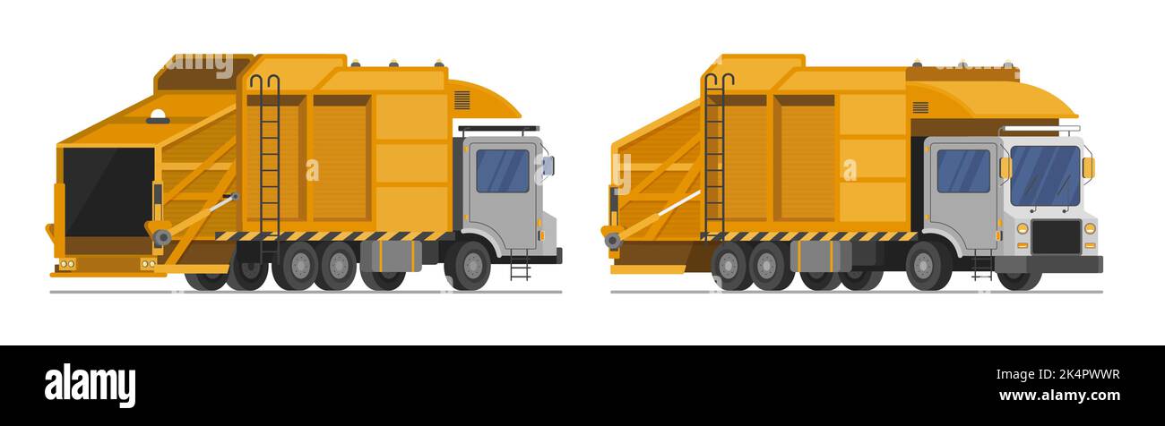 Garbage truck set for trash transportation to urban dumpster or city ...