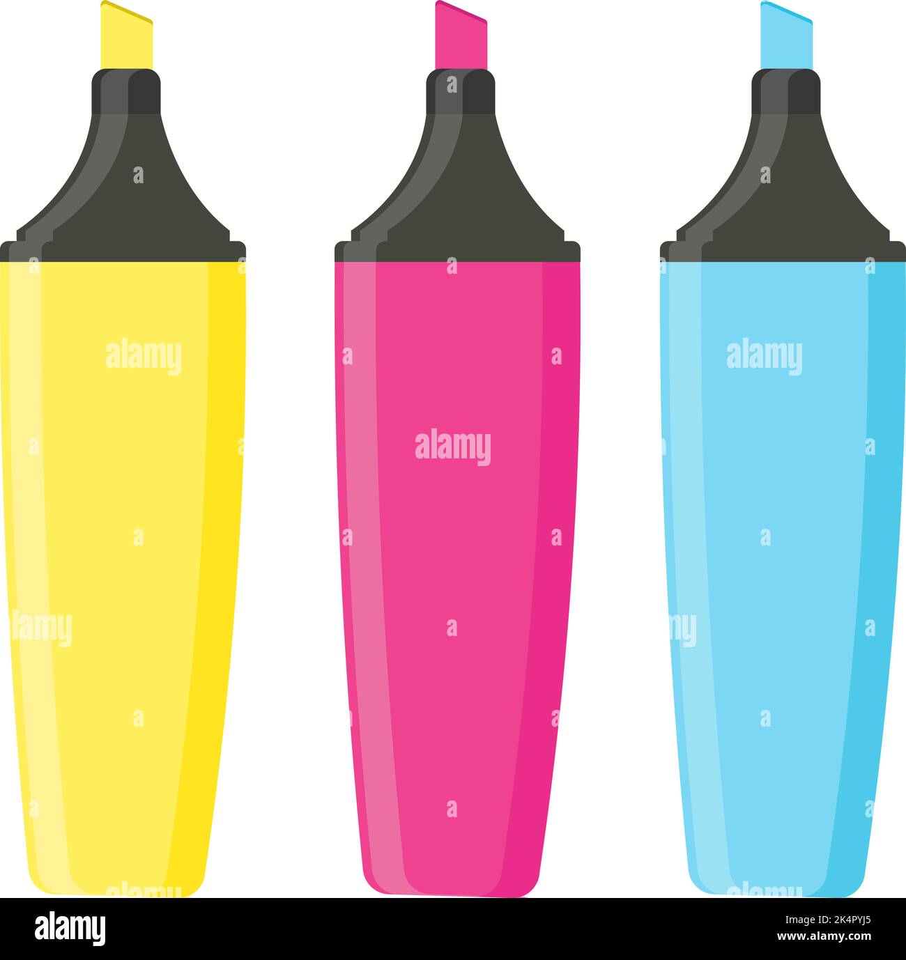 Three colored highlighters, illustration, vector on a white background ...