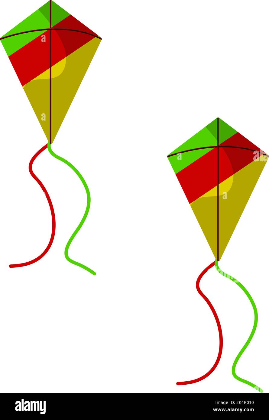 Two kites, illustration, vector on a white background Stock Vector ...