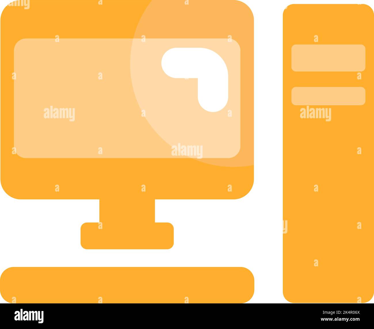 Yellow computer monitor and case, illustration, vector on a white ...