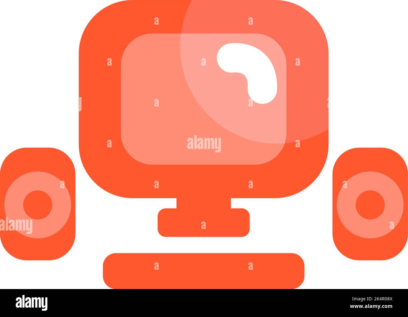 Red computer with speakers and monitor, illustration, vector on a white ...