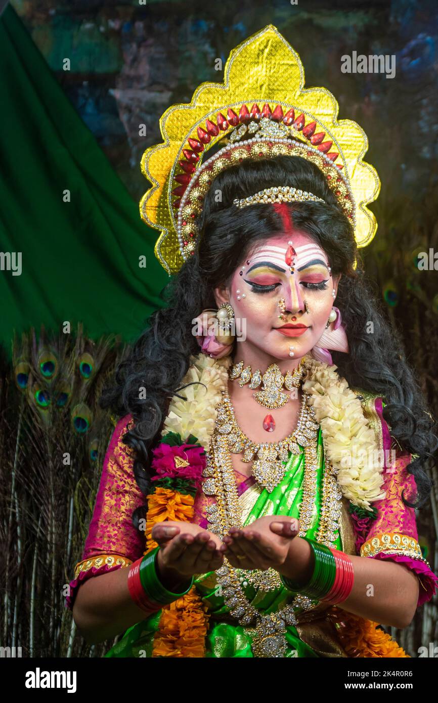 Agomoni concept photo shoot,Woman face with perfect makeup like goddess ...