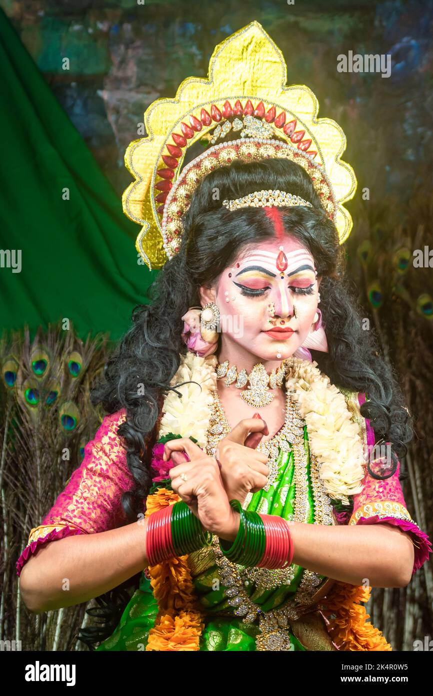 Agomoni concept photo shoot,Woman face with perfect makeup like goddess ...