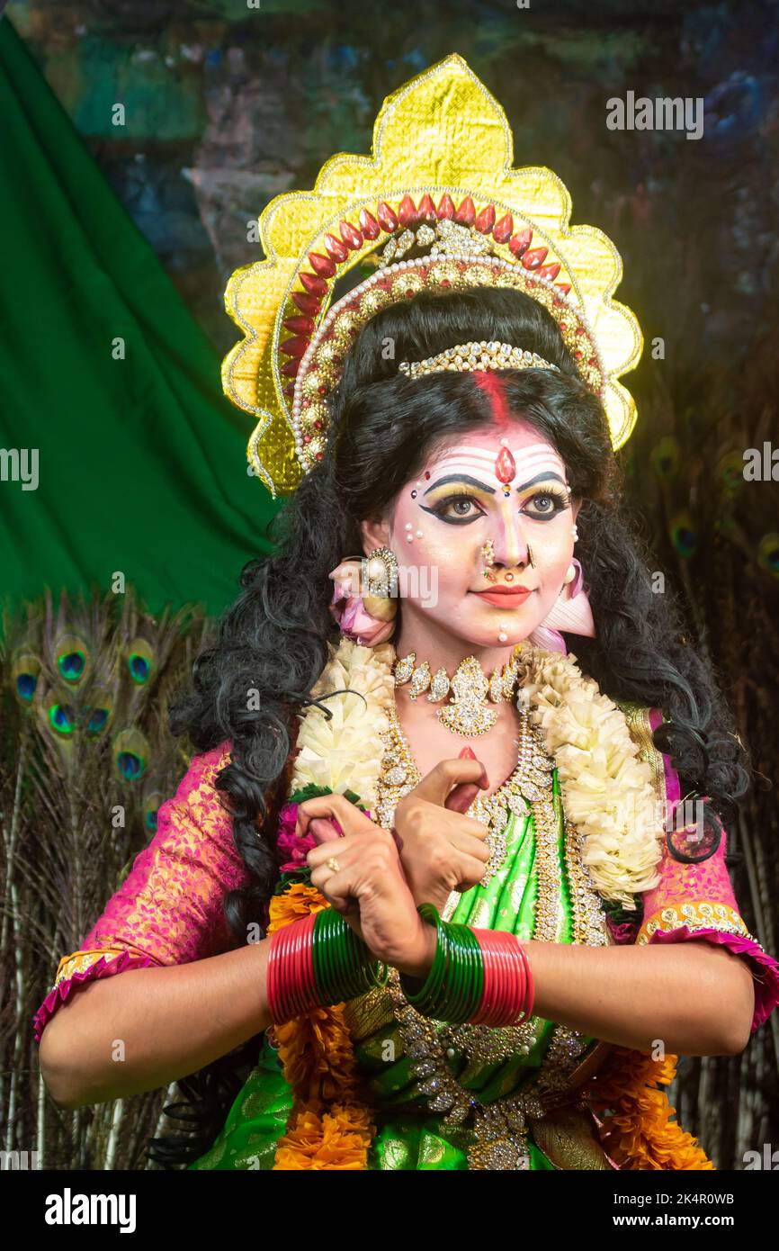 Agomoni concept photo shoot,Woman face with perfect makeup like goddess ...