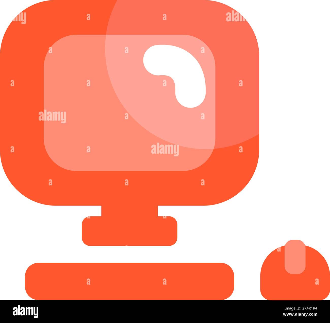 Red computer monitor and mouse, illustration, vector on a white ...