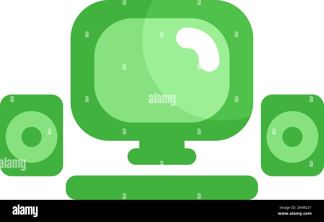 Green computer with speakers, illustration, vector on a white ...