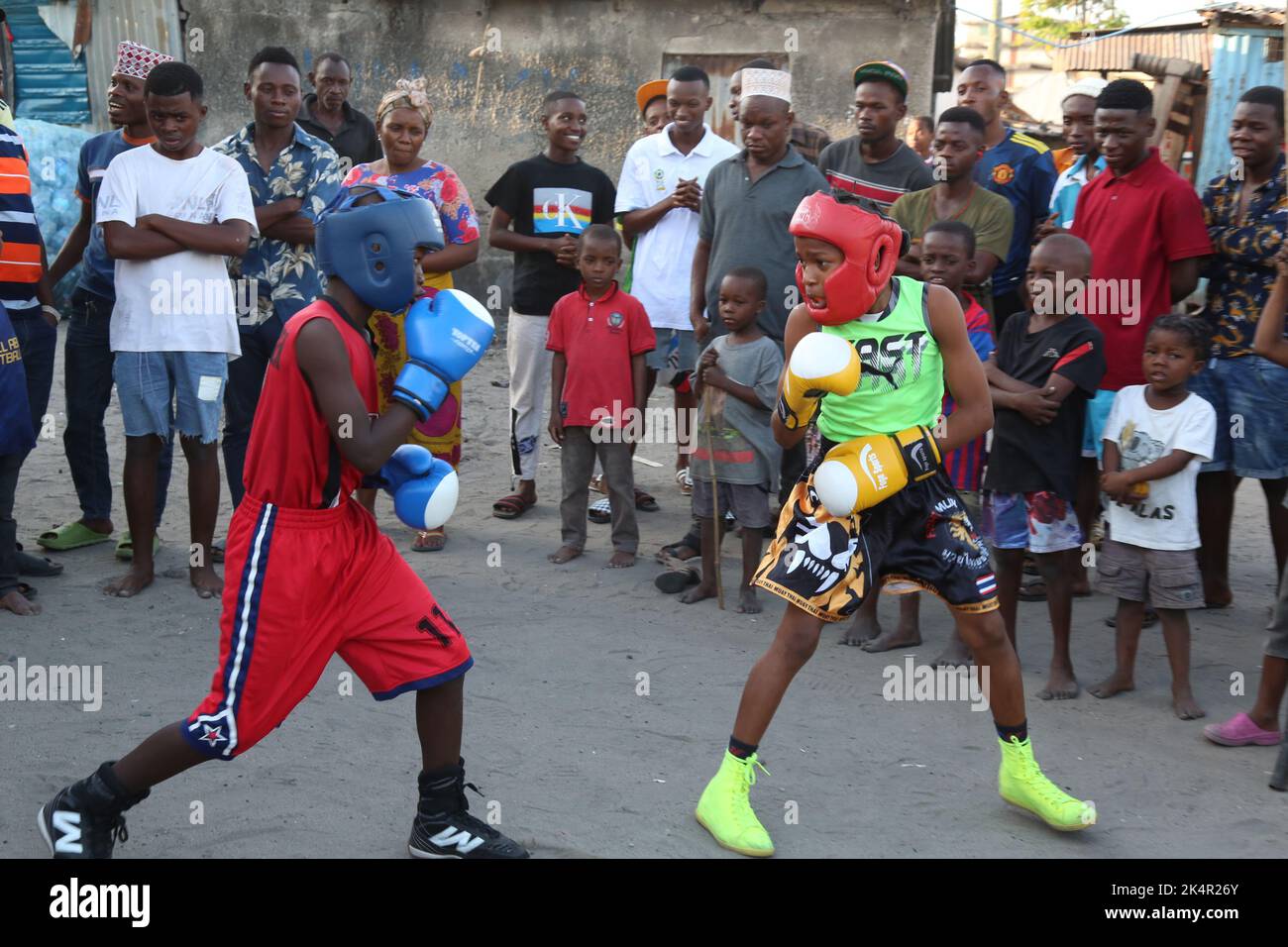 Dar Es Salaam, Tanzania. 2nd Oct, 2022. Two boys have boxing training ...