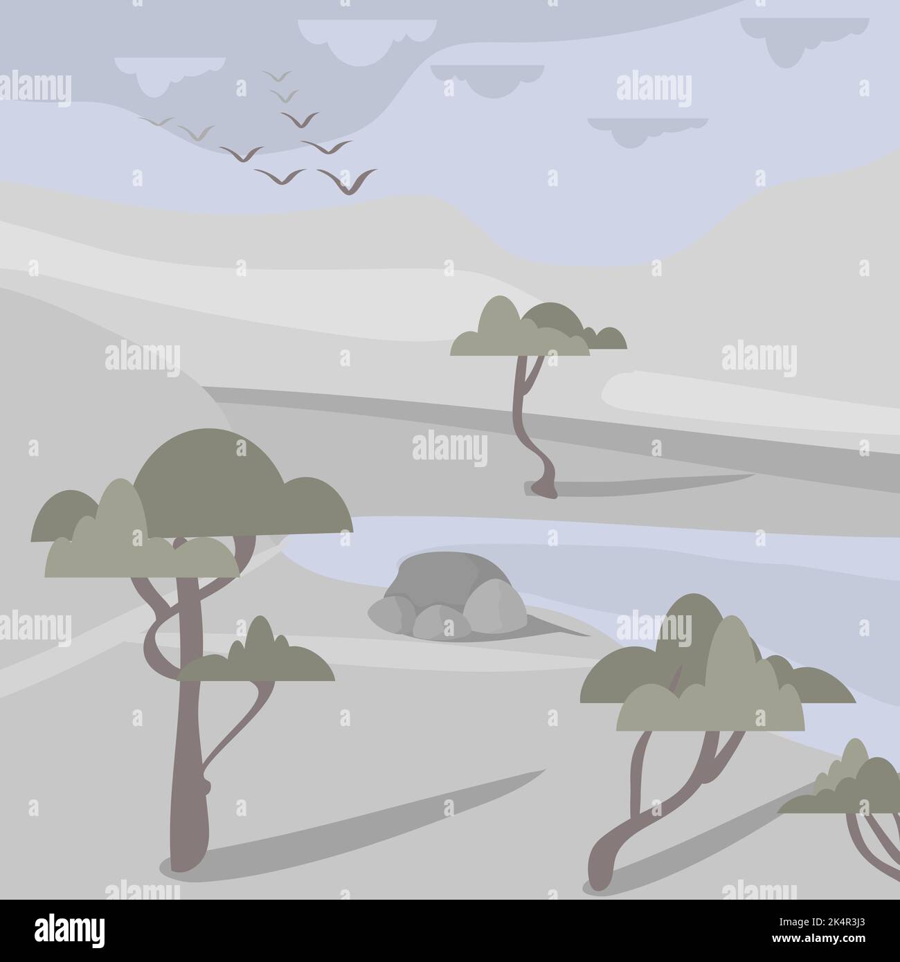 painting abstract landscape rare trees grow on rocks Stock Vector Image ...