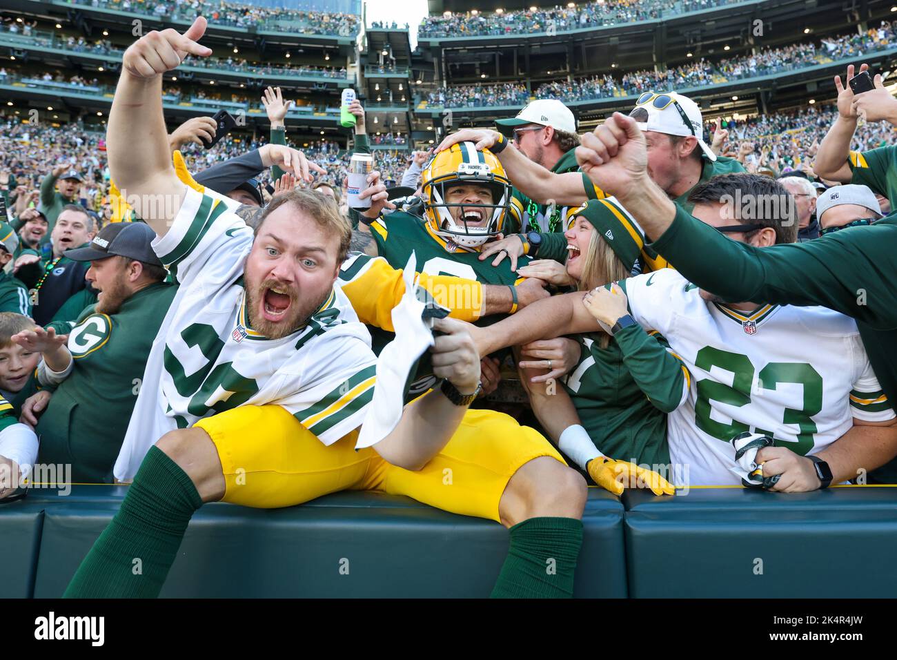 Green Bay, Wisconsin, USA. 2nd Oct, 2022. Green Bay Packers wide receiver Christian Watson (9 ...