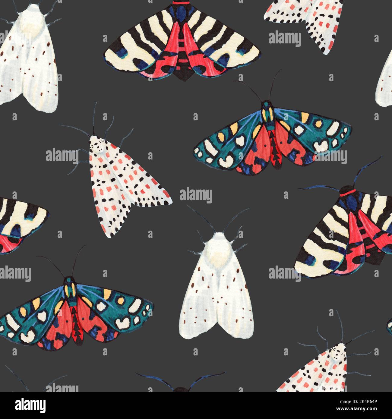 Seamless pattern with garden tiger moths, Arctiidae family. Watercolor ...
