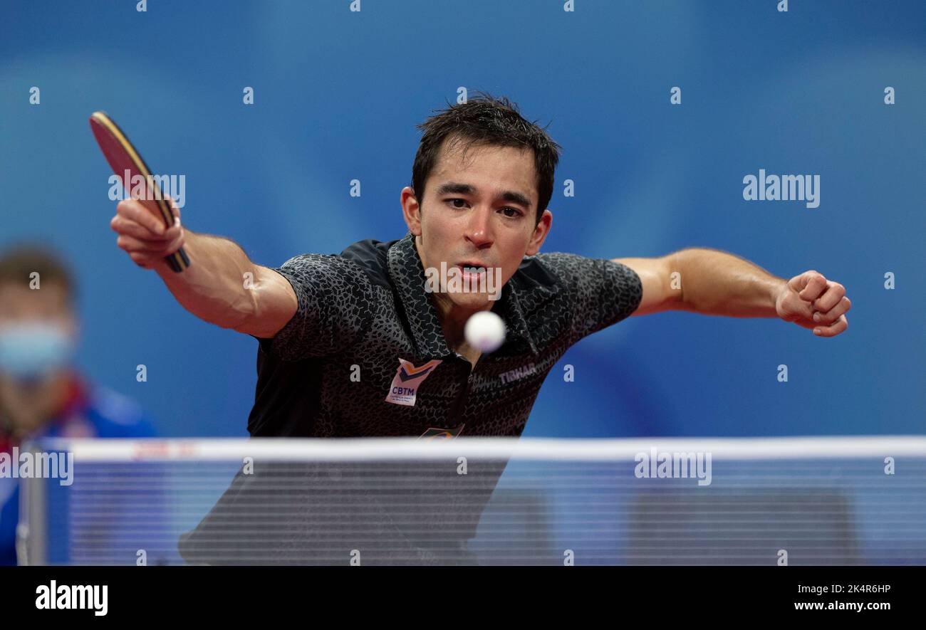 CHENGDU, CHINA - OCTOBER 3, 2022 - Hugo Calderano of Brazil competes ...