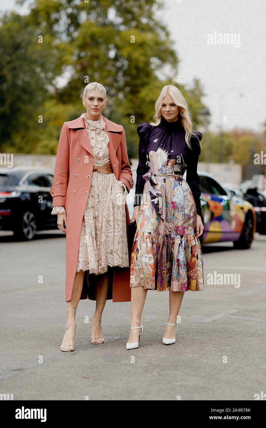 Paris, France, on October 3, 2022. Street style, Devon Windsor and ...