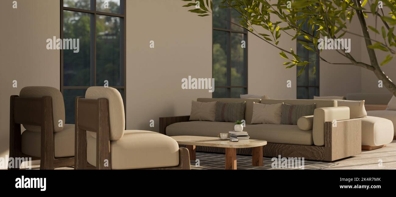 Urban and comfortable hotel hallway lounge relaxing area interior ...