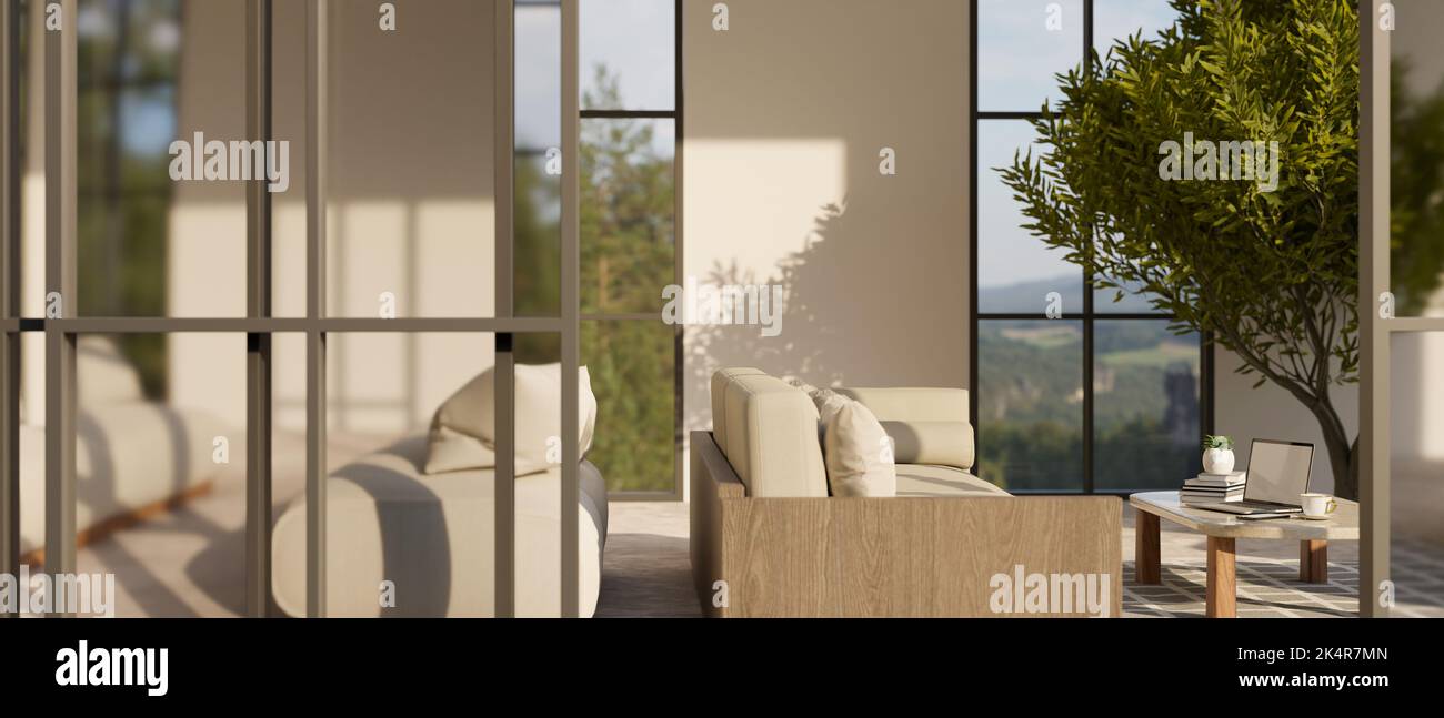 Comfortable hotel lounge seating and relaxing area near the window ...