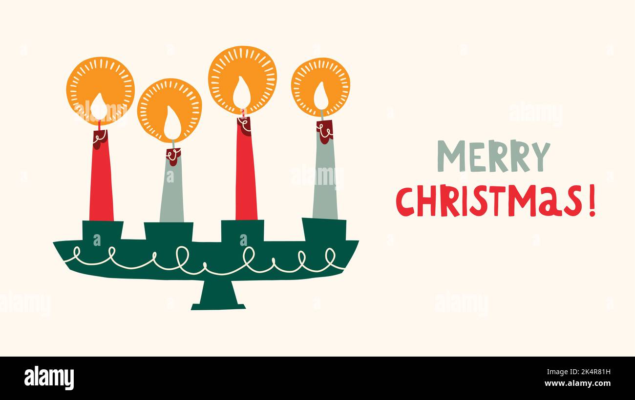 Four Candles in Candle Holder Retro Scandinavian Flat Illustration ...