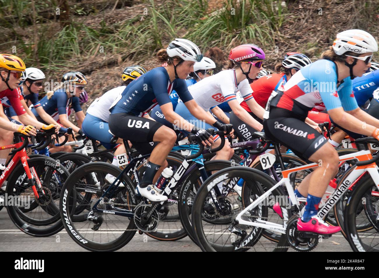 Leah Thomas of the US Cycling Team during the elite women's road race ...