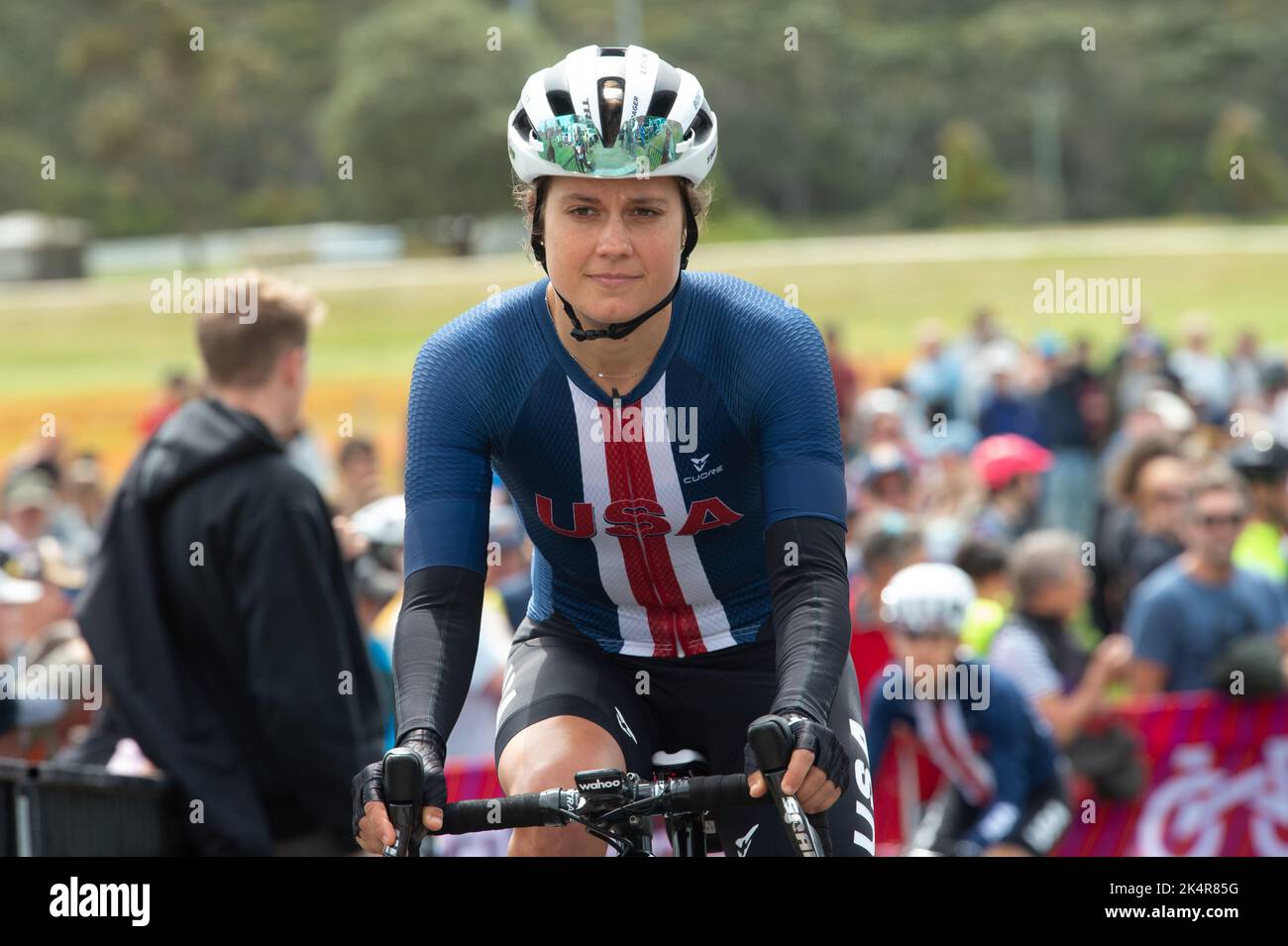 Leah Thomas of the US Cycling Team during the elite women's road race ...