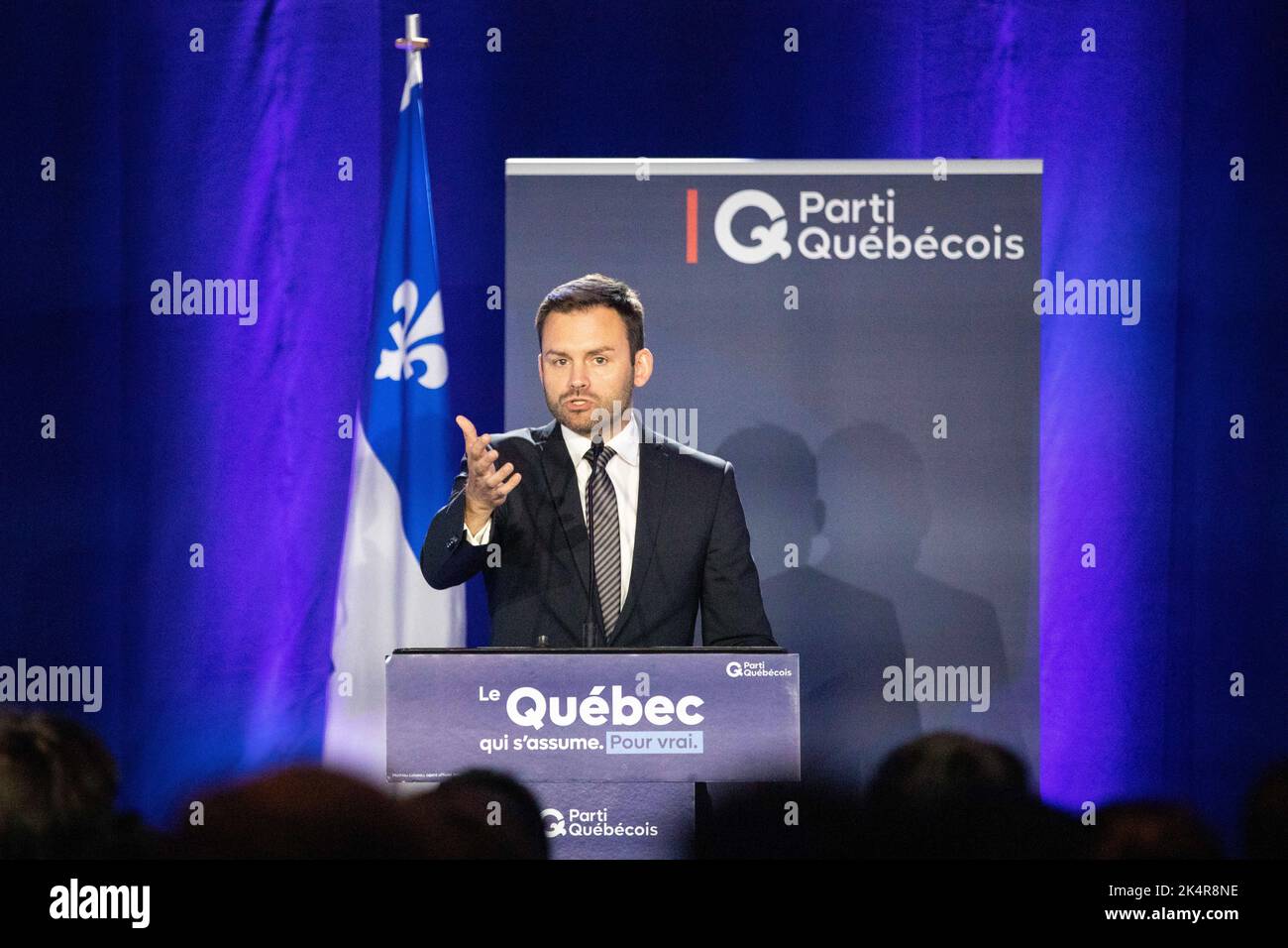 Parti Quebecois Leader Paul St-Pierre Plamondon speaks to supporters ...