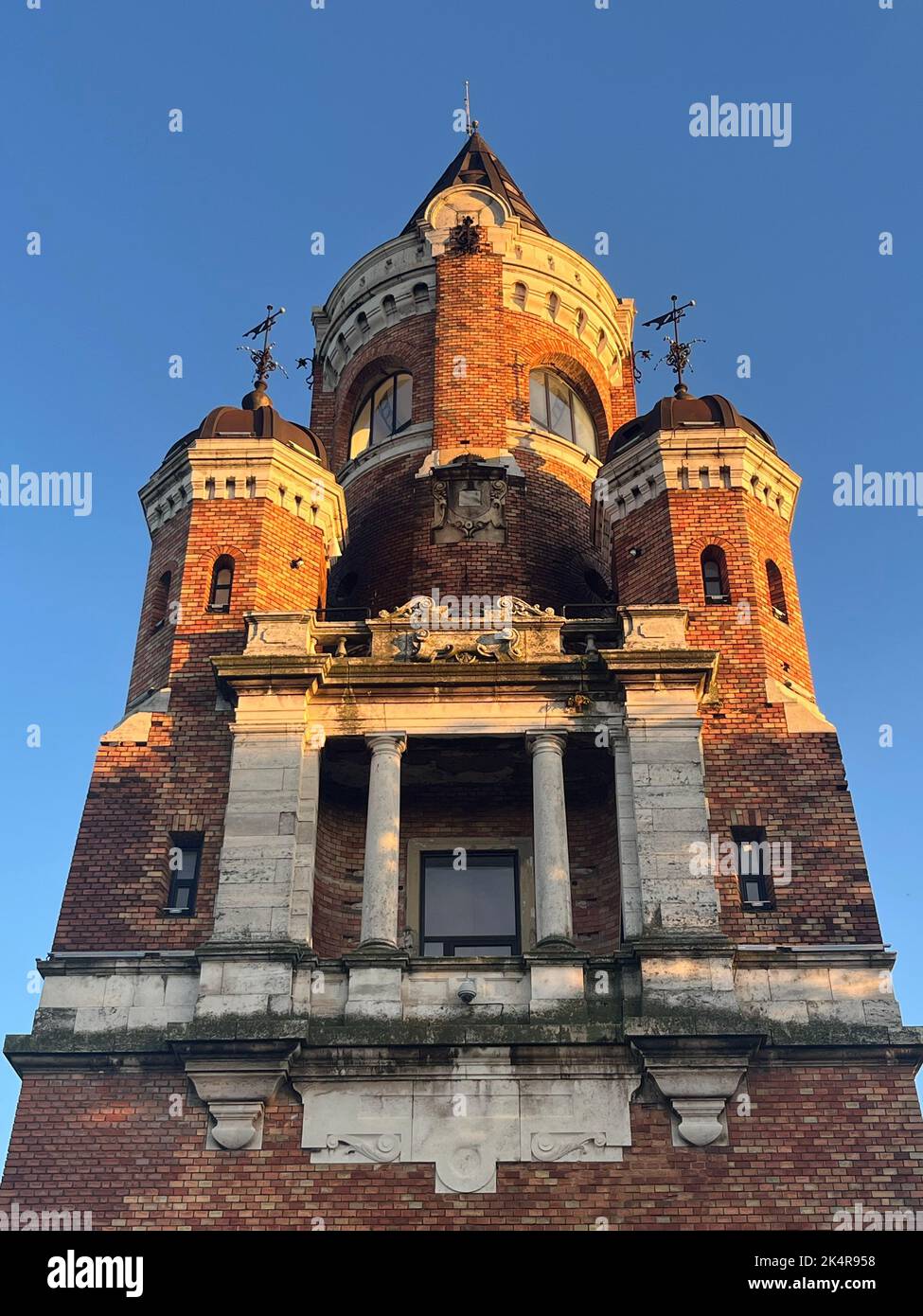 A vertical shot of the Millenium Tower in Belgrade, Serbia in blue sky ...